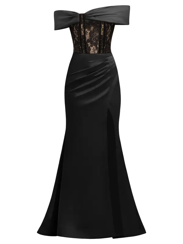 TIA DORRAINE Signature Of The Sun Evening Gown With Lace - Black
