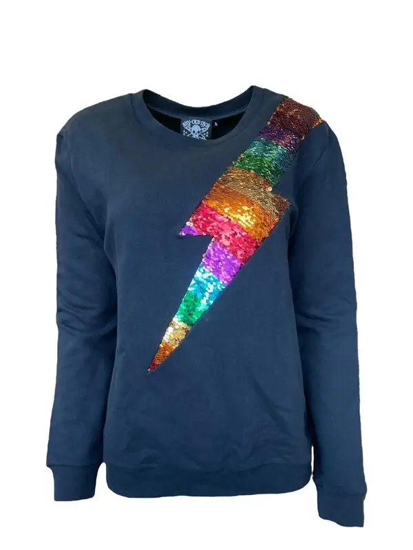 ANY OLD IRON Rainbow Reversible Sequin Lightning Sweatshirt - Yellow