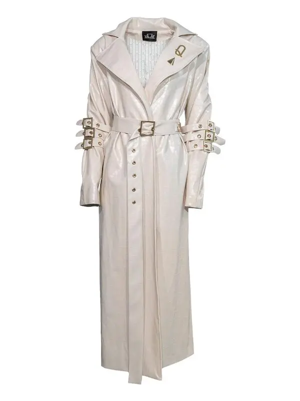 VAZAF Patent Trench Coat With Metal Hardware - Beige