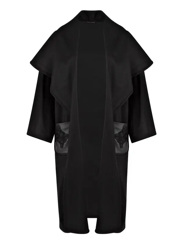 BOUTIQUE KAOTIQUE Wool Blanket Coat With Embroidered Pockets - Black