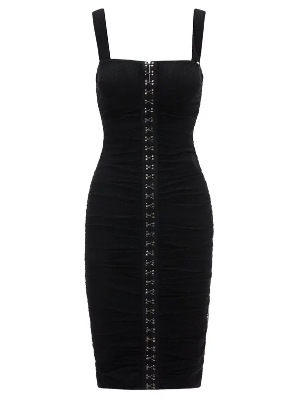 NISSA Polka Dot Tulle Midi Dress - Black