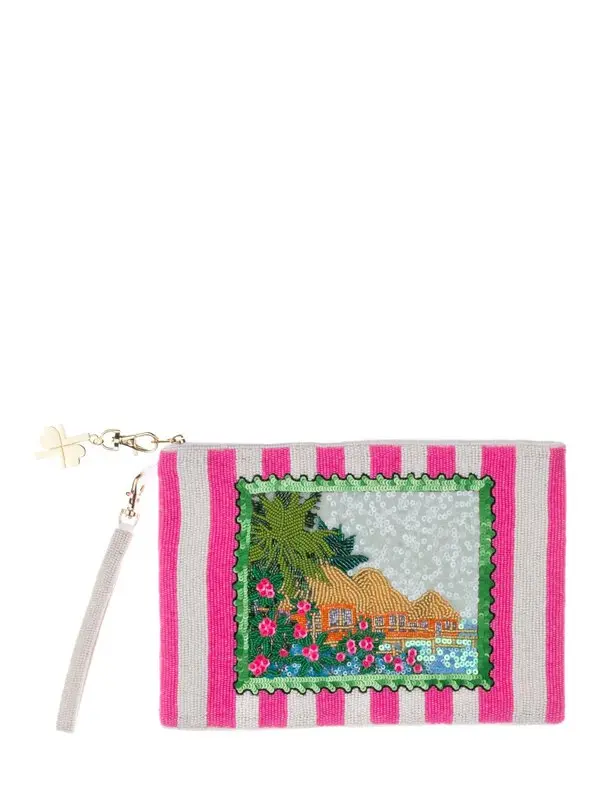 LAINES LONDON Tropical Beaded Pouch - Pink/white