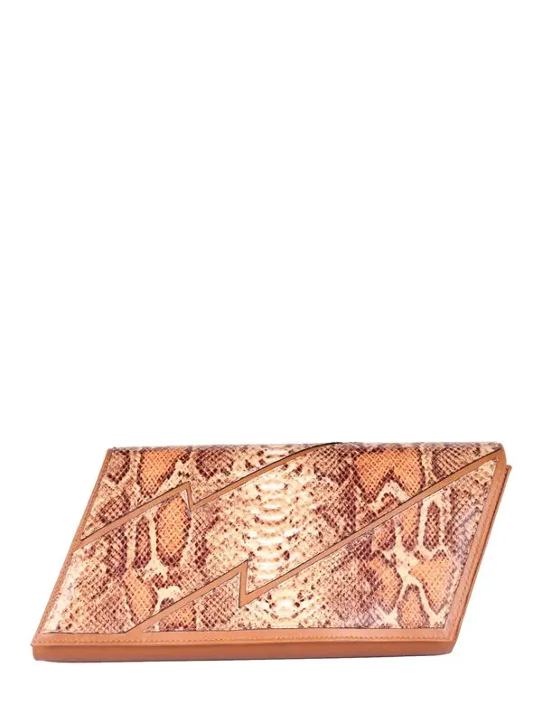 TERRY DE HAVILLAND Faux Snake Clutch Bag - Brown