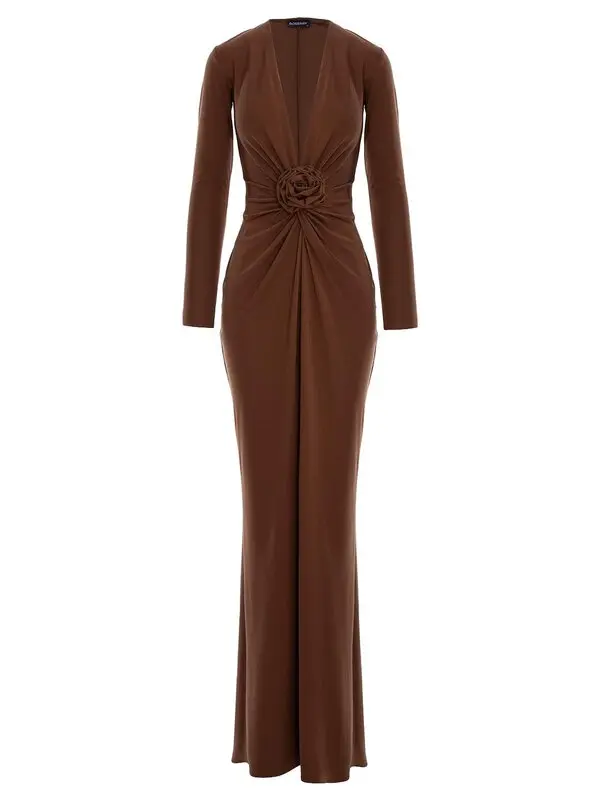 ROSERRY Mallorca Jersey Maxi Dress With Rosette - Brown