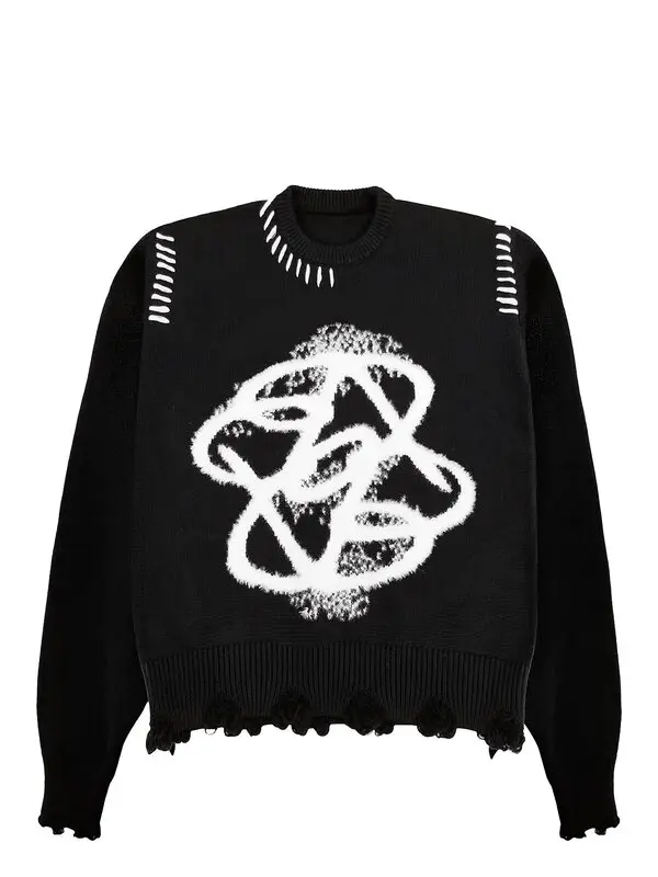 X ILONA BLUE Legacy Logo Distressed Knit Sweater - Black/white
