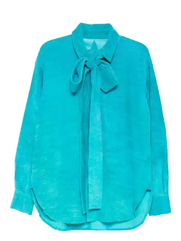 A LEATHER Ribbon Shirt - White