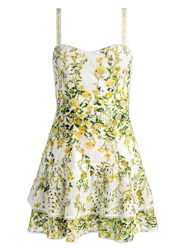 Alice + Olivia Floral Broderie Anglaise Mini Dress - White