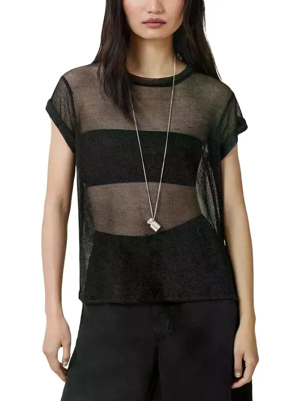 ALLSAINTS Thea Mesh-striped T-shirt - Black