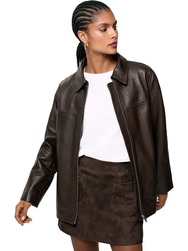 REISS Vida Suede Mini Skirt - Chocolate Brown