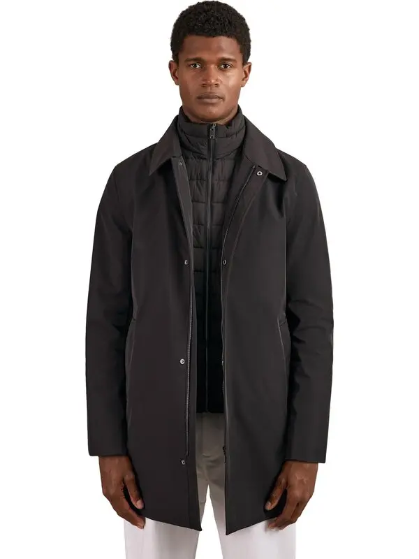 REISS Logan Hybrid Overcoat With Removable Funnel Neck - Brown