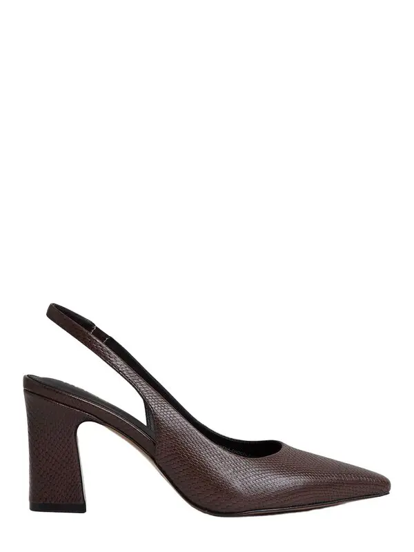 REISS Lorena Leather Slingback Court Shoes - Chocolate