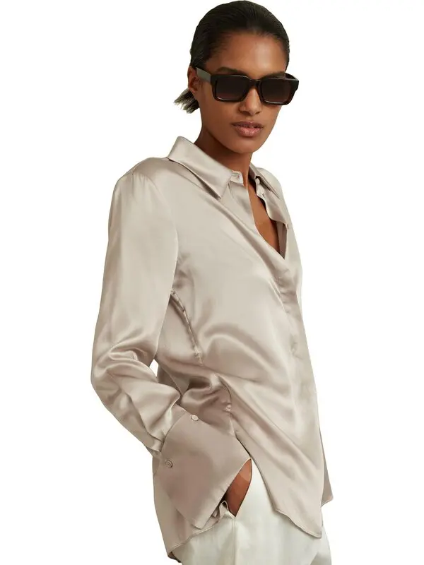 REISS Hailey Silk Double-cuff Shirt - Champagne