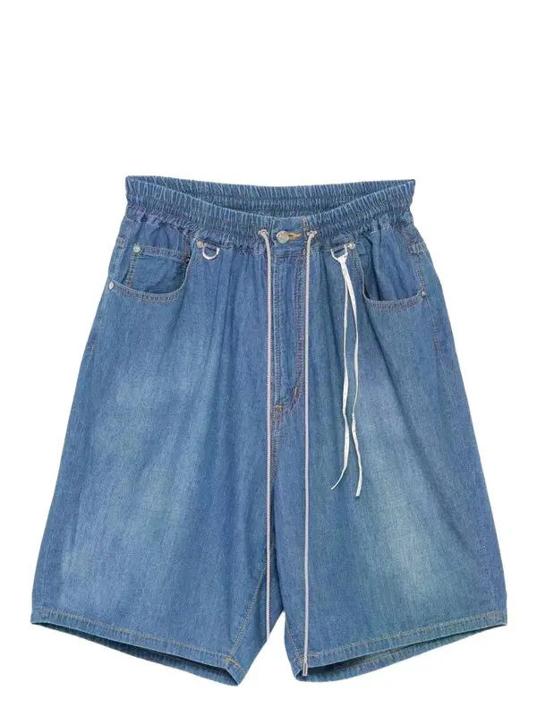 MASTERMIND WORLD Skull-patched Drawstring Denim Shorts - Blue