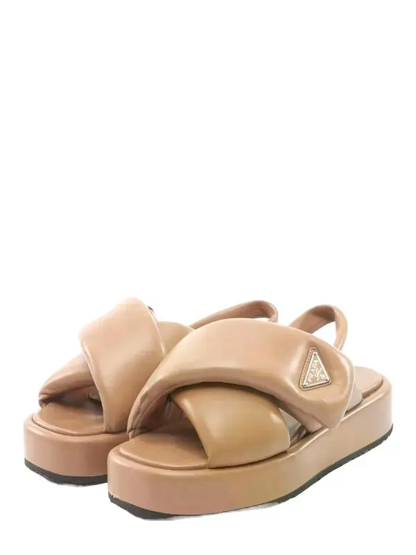 Prada 2000s Logo-plate Platform Sandals - Brown