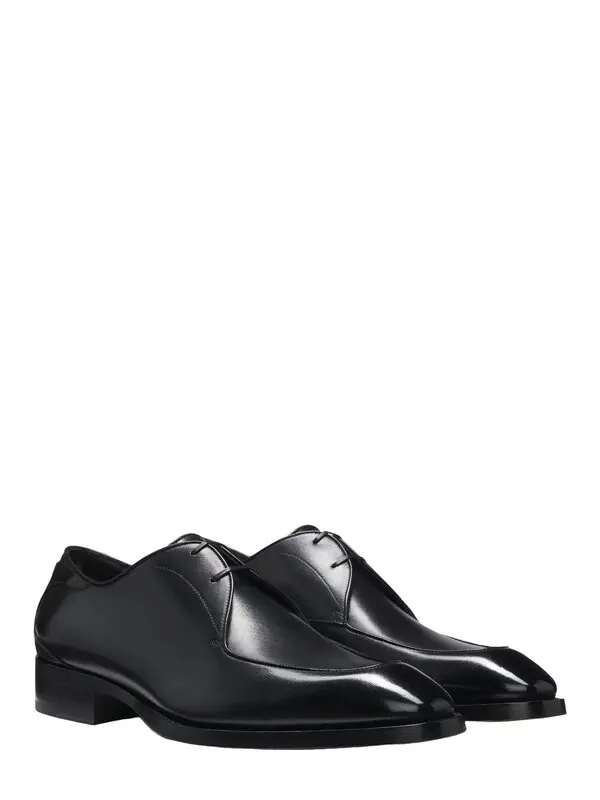 BOSS Brushed-leather Derby Shoes With Apron Toe - Black