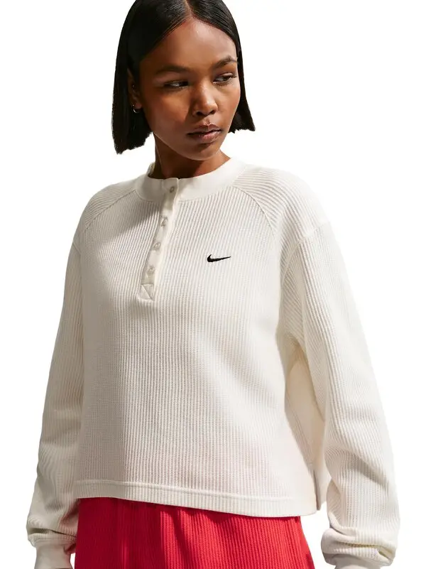 Nike Chill Waffle Oversized Long-sleeve Henley Top - White