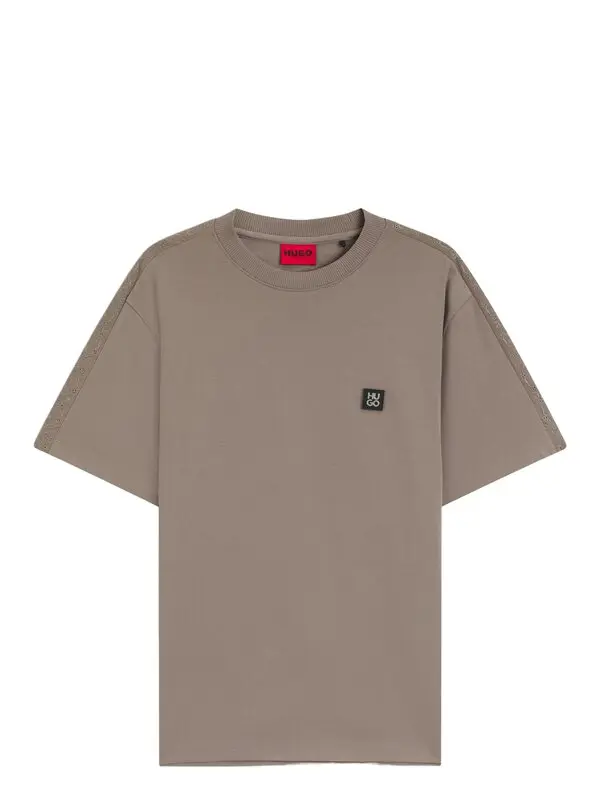 Hugo Relaxed-fit T-shirt In Interlock Cotton With Embroidered Shoulders - Light Brown