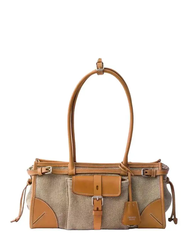 Prada Bonnie Medium Linen And Leather Handbag - Neutrals
