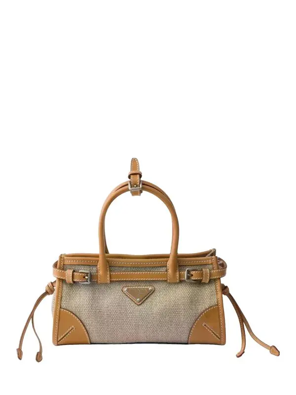 Prada Small Linen And Leather Handbag - Neutrals