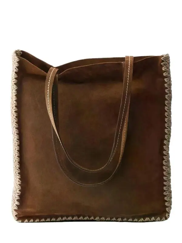 Prada Suede And Crochet Large Tote Bag - Brown