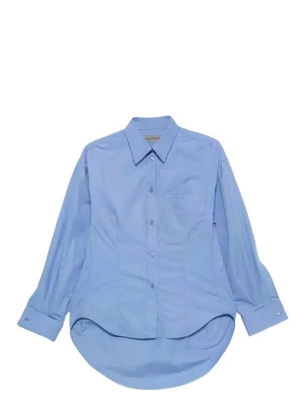 Balenciaga Logo Embroidered Curved Hem Shirt - Blue