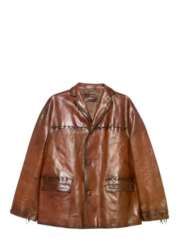 Prada Braided-trim Leather Jacket - Brown