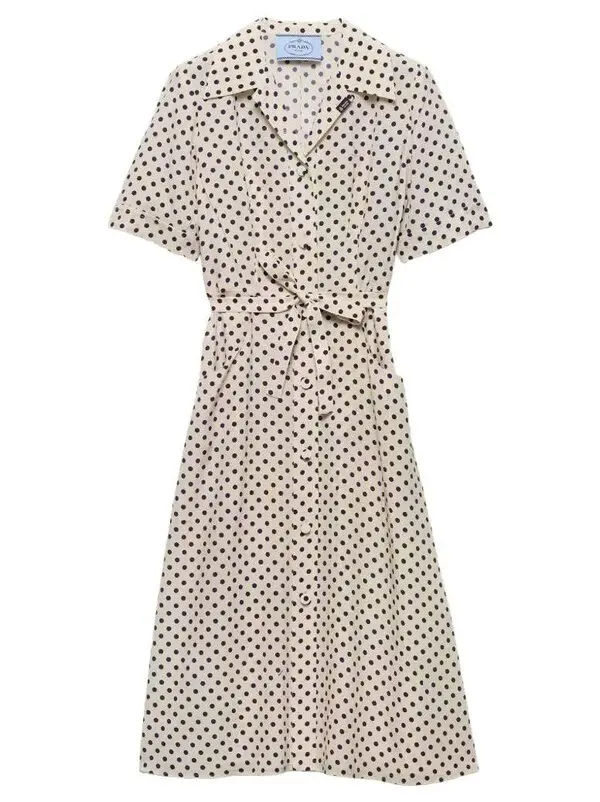 Prada Polka-dot Print Marocain Shirt Dress - Neutrals