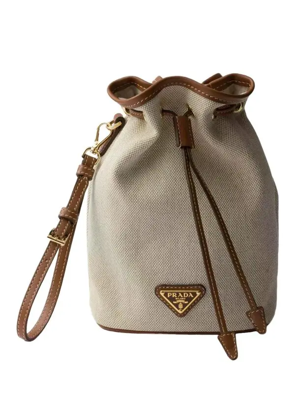 Prada Canvas And Leather Pouch With Wristlet - Neutrals