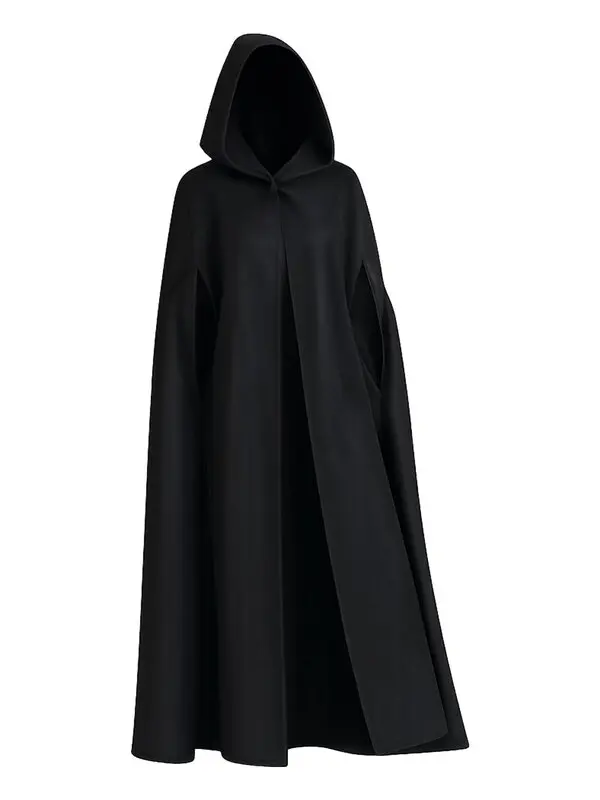 NIKKA PLACE Wool Hooded Cloak Coat - Black