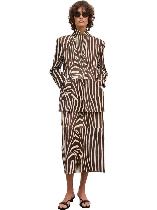 HOUSE OF DAGMAR Single-breasted Animal Print Blazer - White Brown