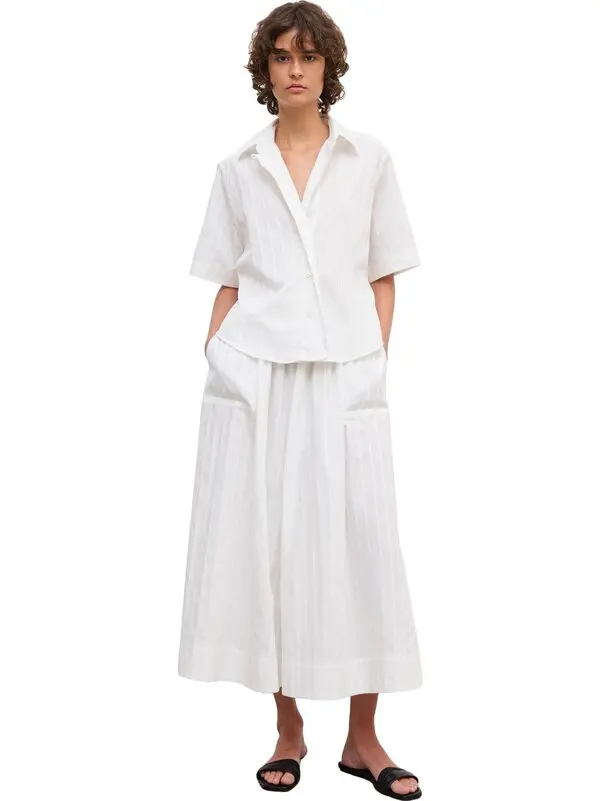 HOUSE OF DAGMAR Striped Cotton Jacquard Maxi Skirt - White