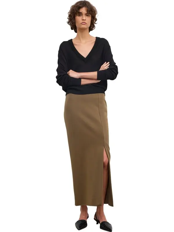 HOUSE OF DAGMAR Fitted Midi Skirt - Dark Olive Green