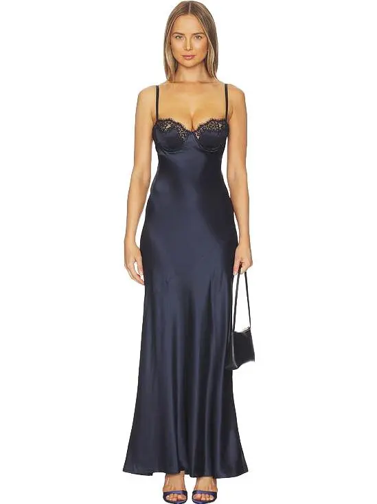L'Agence Shayla Lace Bias Cut Maxi Dress - Midnight