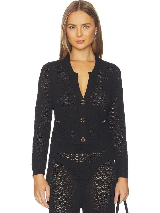 L'Agence Orla Pointelle Knit Cardigan - Black & Gold