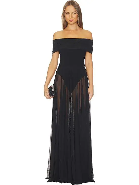 Norma Kamali Sleeveless Cowl Neck Combo Flared Gown - Black