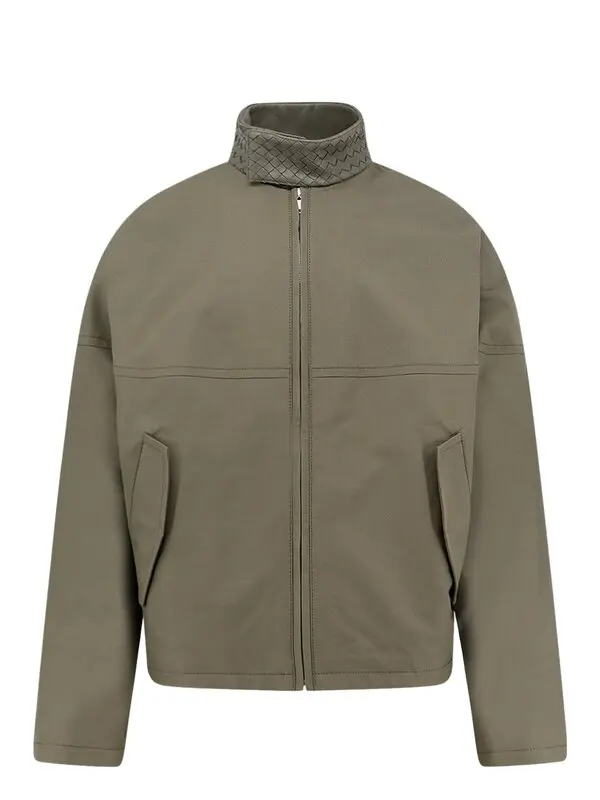 Bottega Veneta Cotton Jacket With Intrecciato Leather Detail - Green