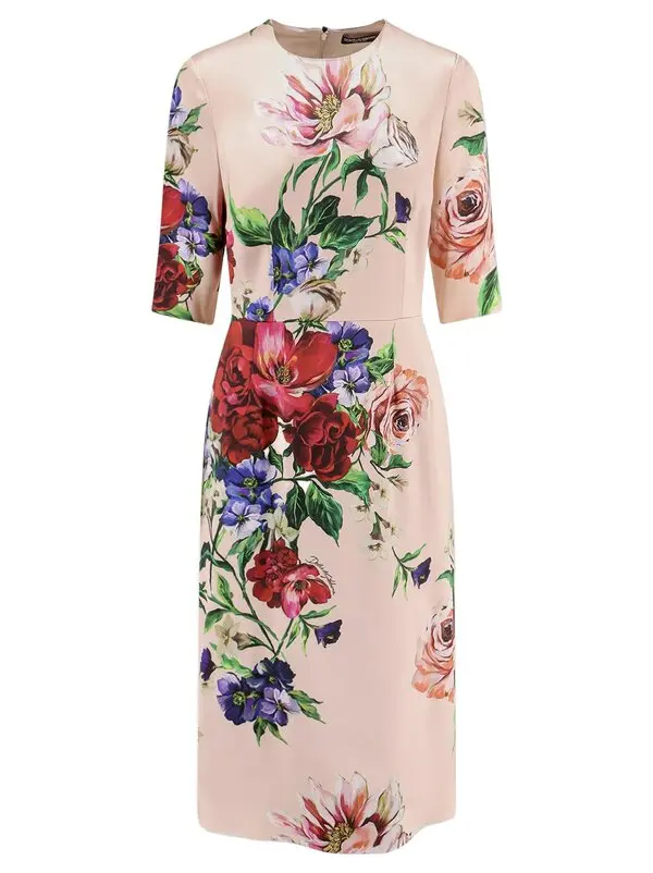 Dolce & Gabbana Satin Floral Printed Dress - Pink