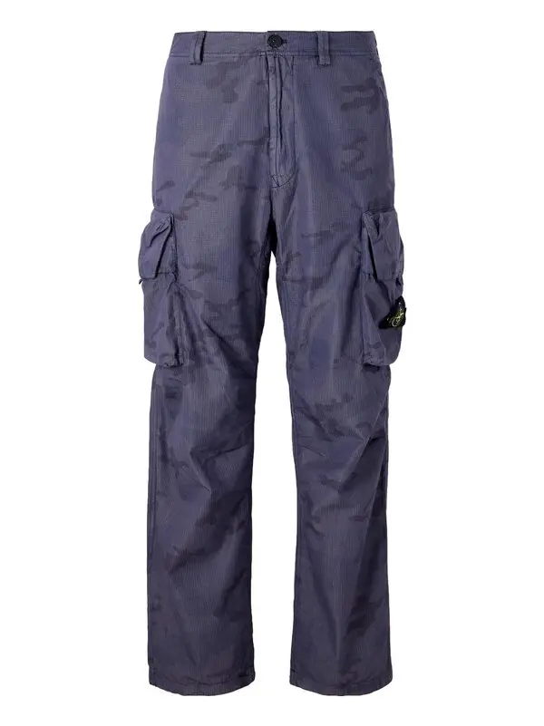 Stone Island Camouflage Straight-leg Cotton-blend Trousers - Blue