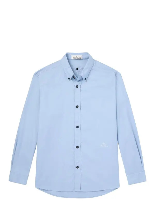 Stone Island Button-down Collar Logo-embroidered Organic Cotton-tela Shirt - Blue