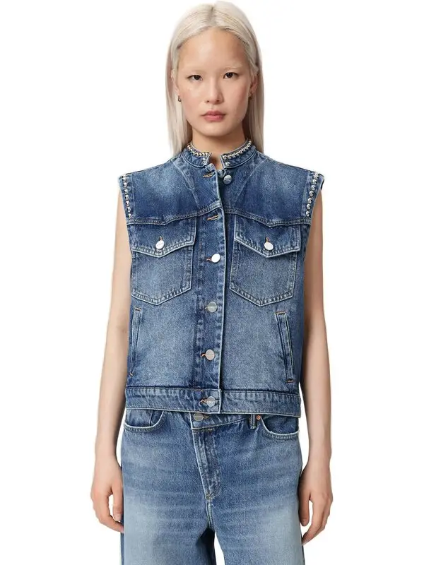 ALLSAINTS Mav Studded Denim Vest - Blue
