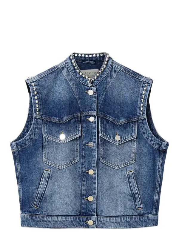 ALLSAINTS Mav Studded Denim Vest - Vintage Indigo