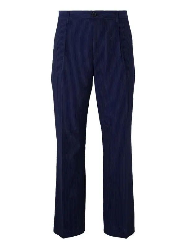 Portuguese Flannel Atlantico Straight-leg Seersucker Trousers - Blue