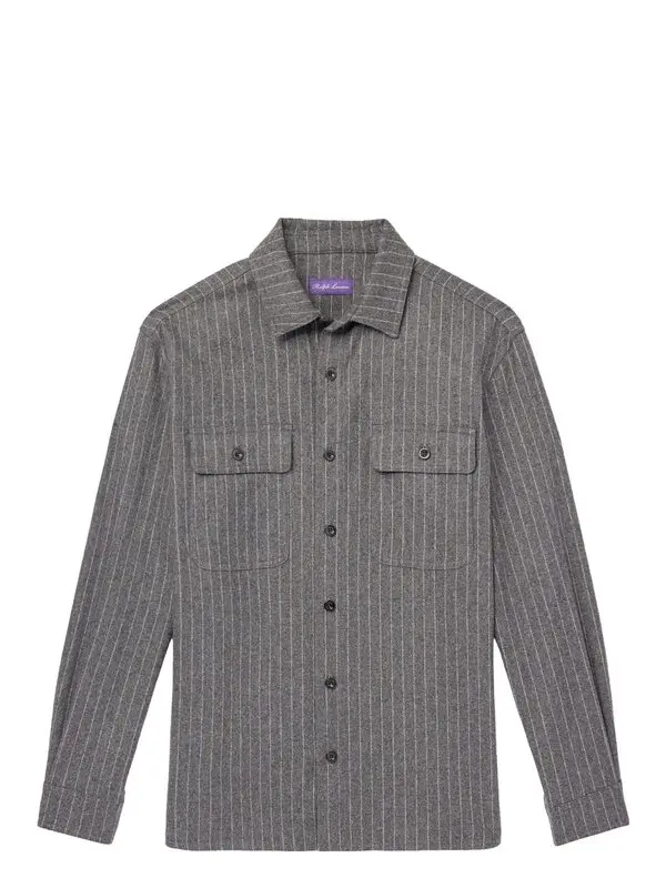 Ralph Lauren Purple Label Pinstriped Super 150s Wool-flannel Shirt - Gray