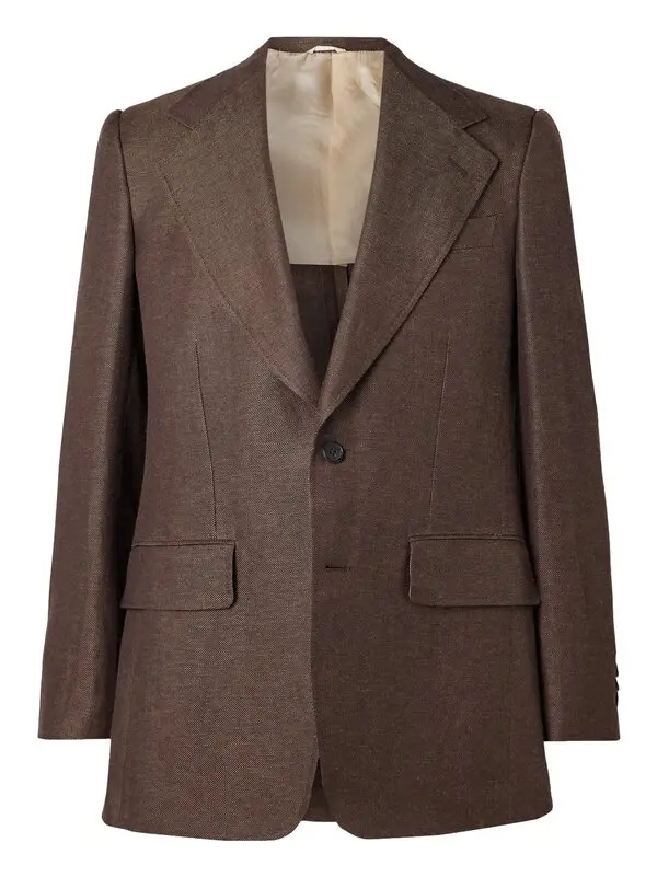 Husbands Wool And Linen-blend Twill Suit Jacket - Brown