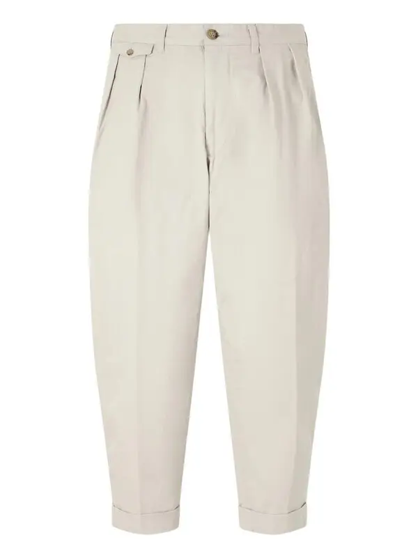 BEAMS Two-pleat Tapered Cotton-blend Twill Trousers - Neutrals