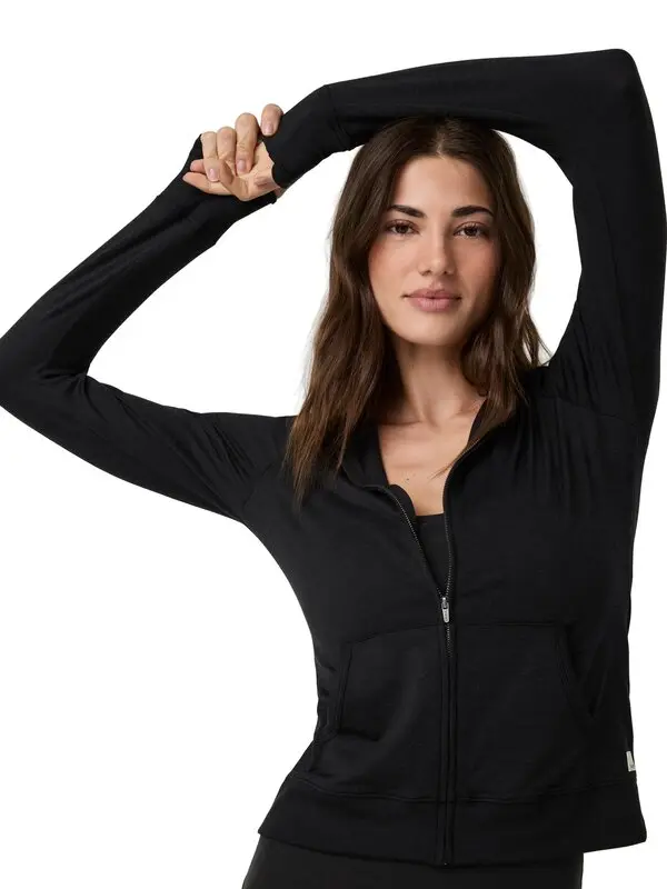 Vuori Halo Mini Full Zip Long Hoodie - Black Heather
