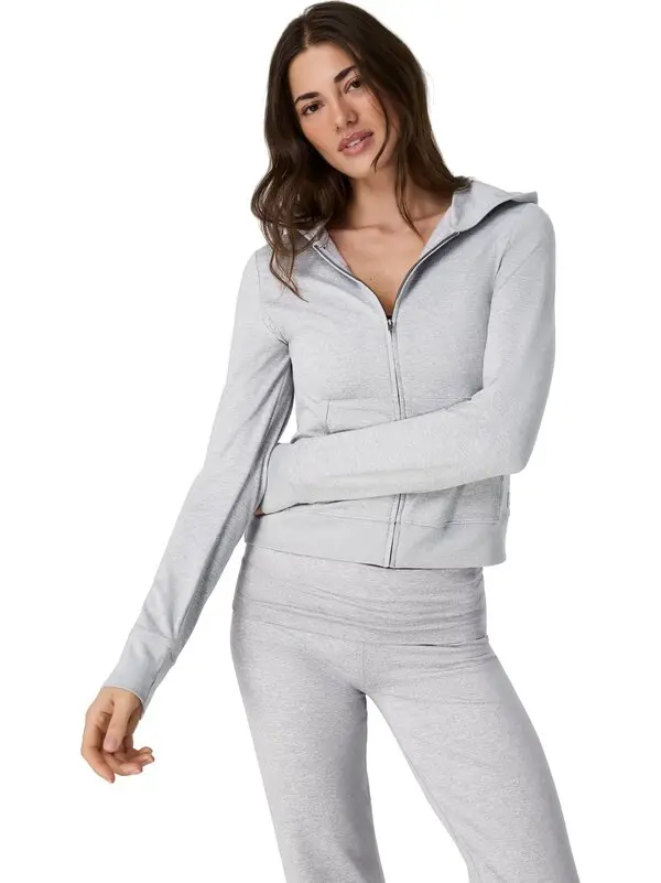 Vuori Halo Mini Full Zip Long Hoodie - Pale Grey Heather