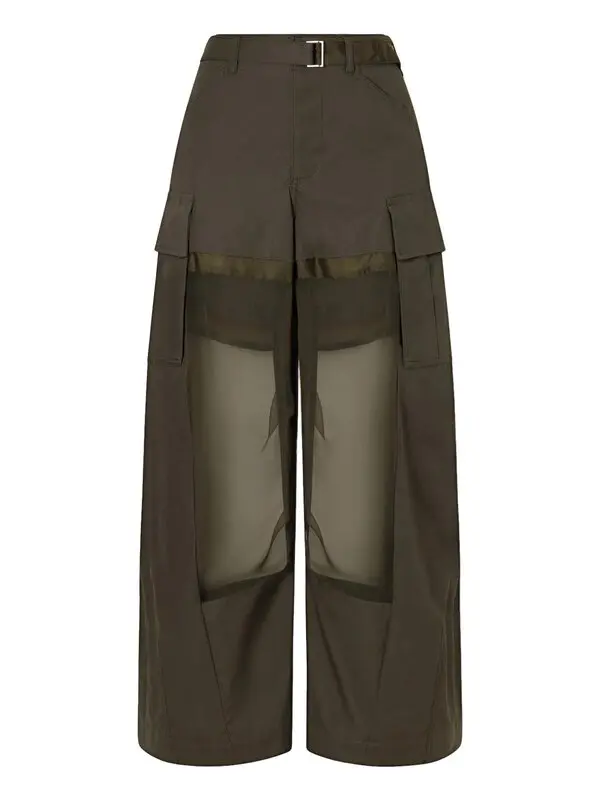 Sacai Chiffon And Cotton Wide-leg Pants - Green