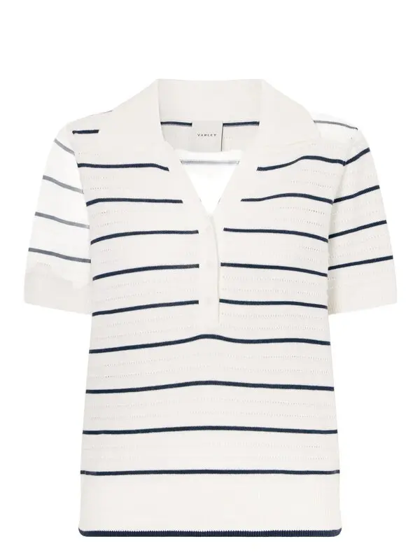 Varley Wren Striped Cotton-blend Knitted Polo Shirt - White