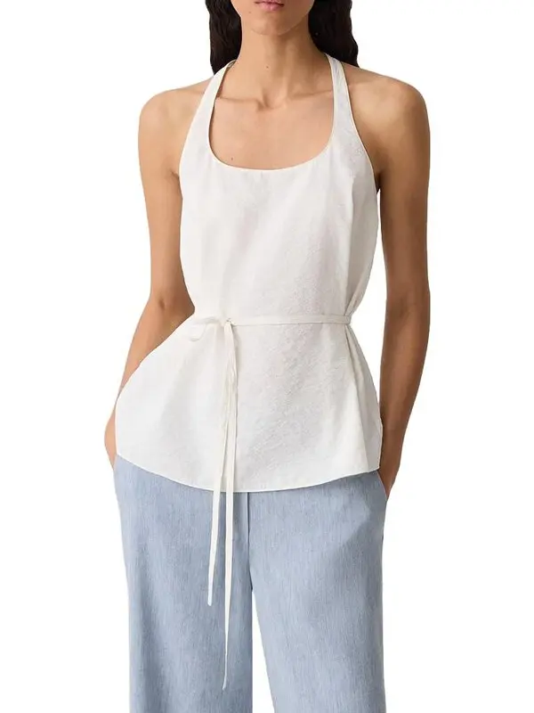 Theory Belted Sleeveless Silk-blend Top - Ivory
